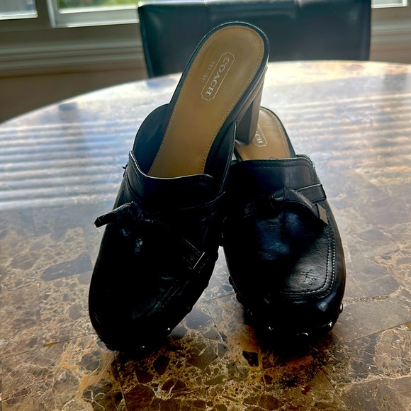 Shoes | Coach Black Savana Signature Studded Wooden Healed Mule Clog ...
